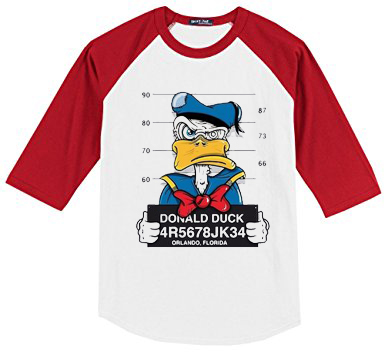 Donald Duck Jailed White Red Raglan Tees